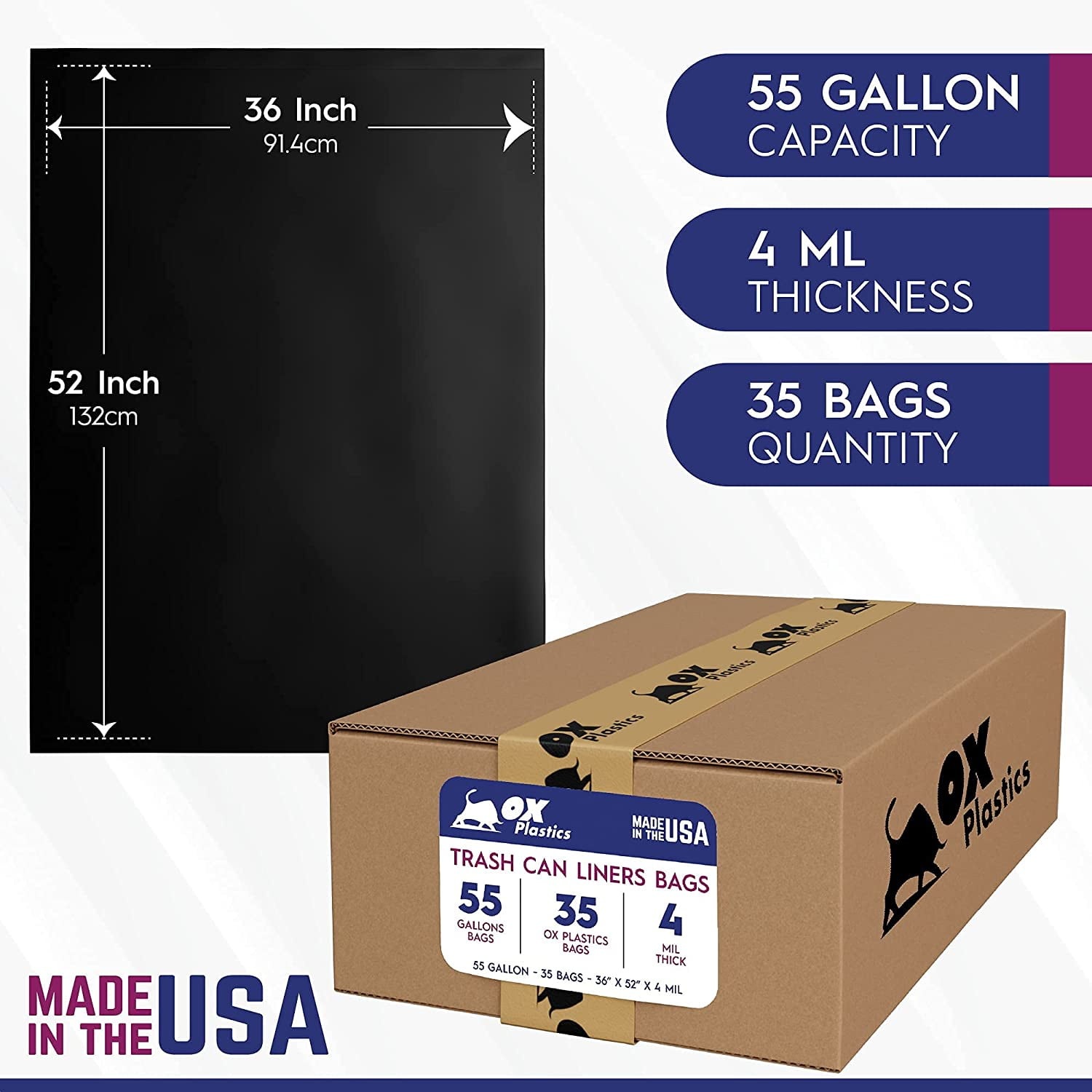 55 Gallon 4mil Liners Bags - (35 Count) Extra Heavy Duty Strength, Leak ...