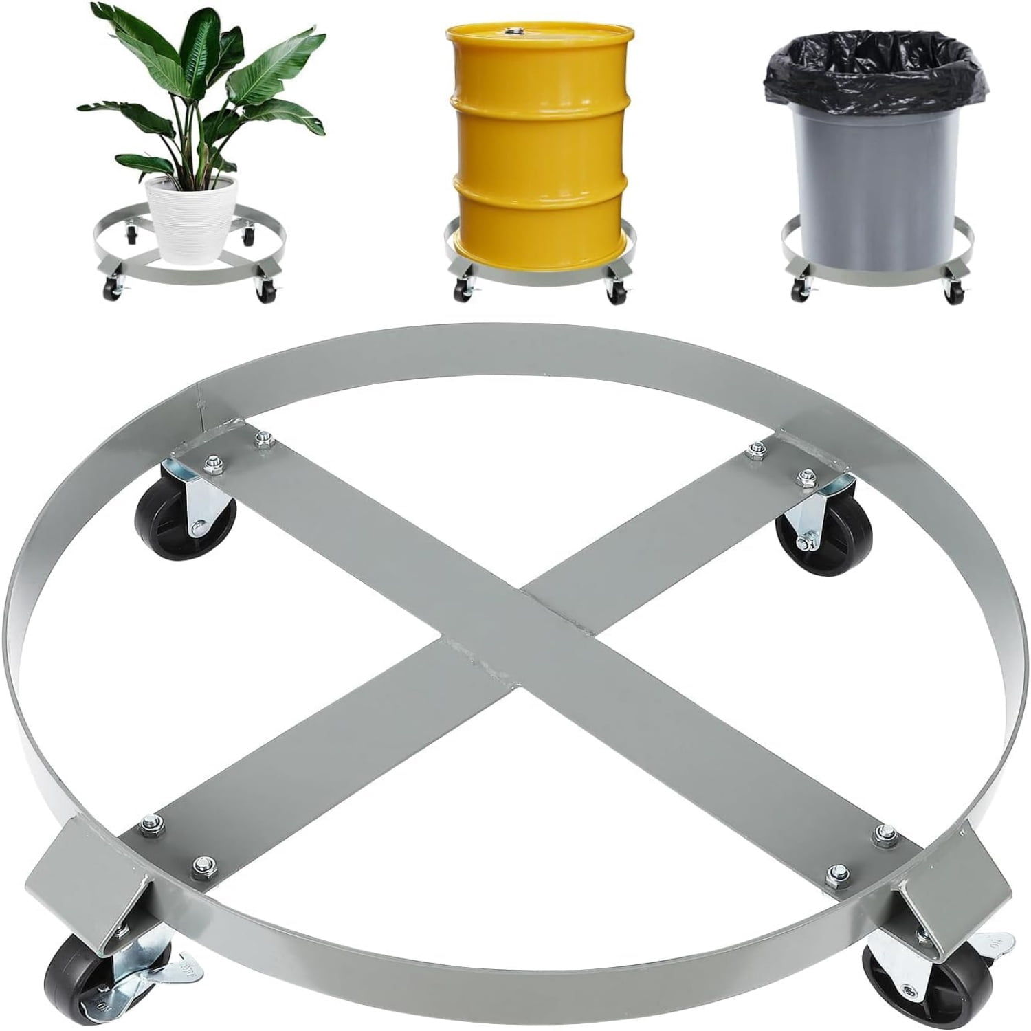55 Gallon Drum Dolly, Barrel and Trash Can Dolly with Cross Braces and ...