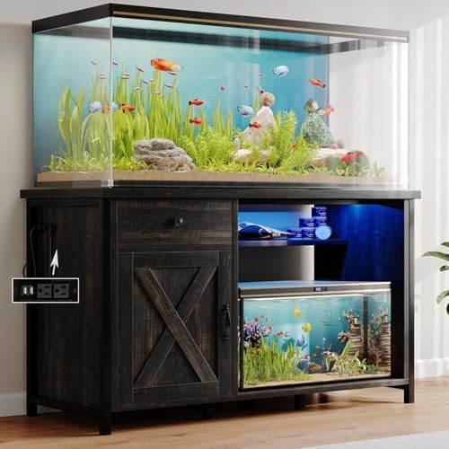 55 Gallon Fish Tank Stand with LED Light & Power Outlets, 55-75 Gallon ...