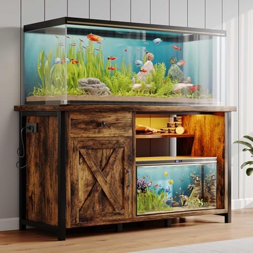 55 Gallon Fish Tank Stand with LED Light & Power Outlets, 55-75 Gallon ...