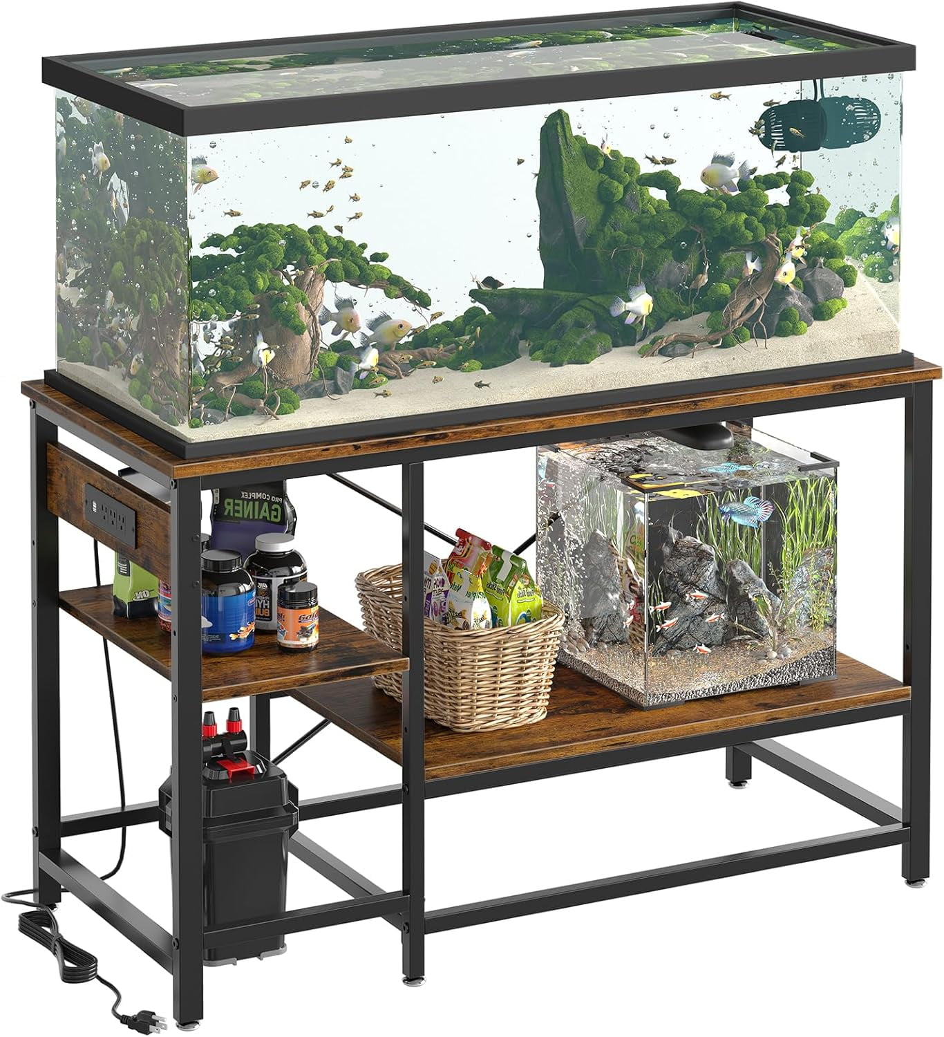 55 Gallon Fish Tank Stand with Power Outlet, 49x13 Metal Aquarium Stand ...
