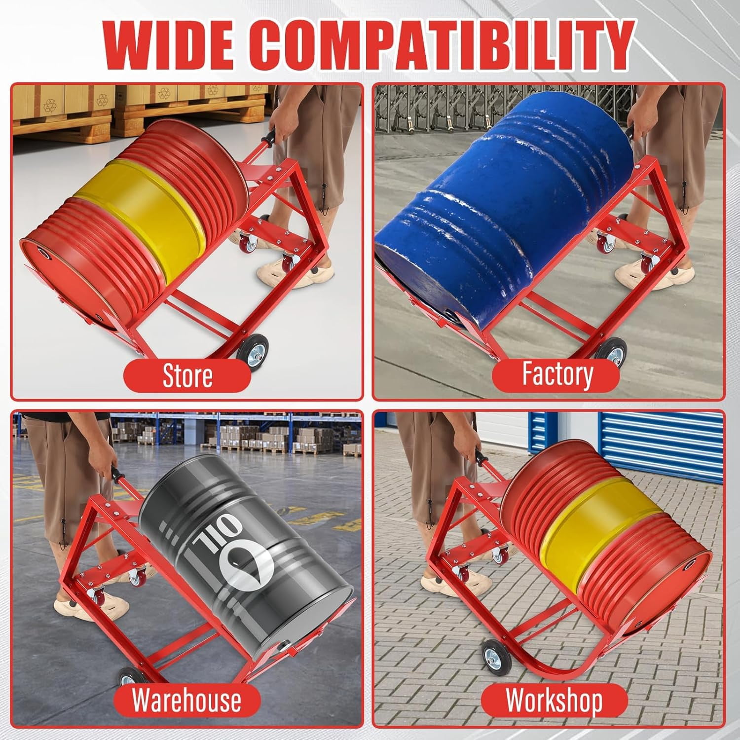 55 Gallon Movable Drum Cradle 600 LBS Drums Dolly Cart (Red ...