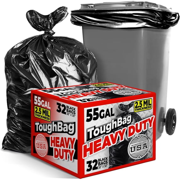 55 Gallon Trash Bags (32 Count) Heavy Duty Trash Bags, Black Garbage ...