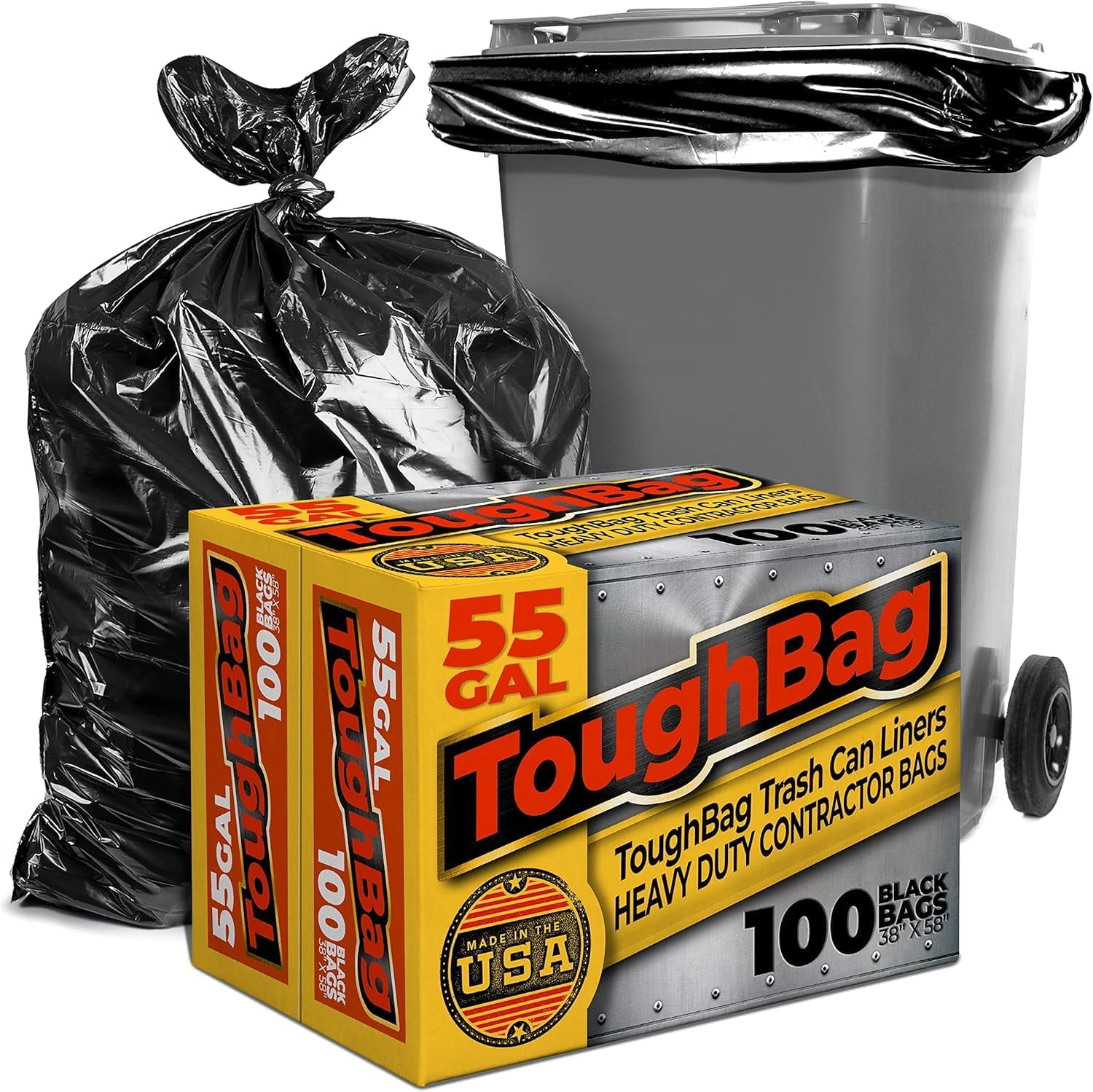 55 Gallon Trash Bags Heavy Duty (100 Count) - 50-60 Gallon Black ...
