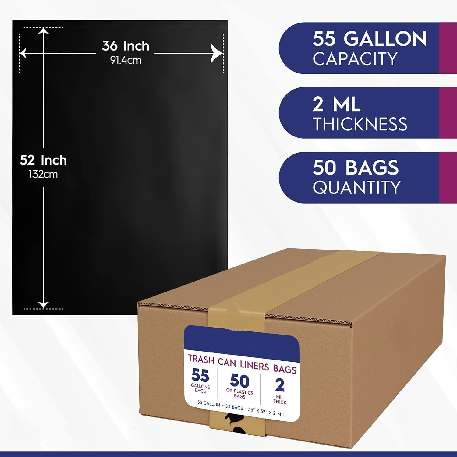 55 Gallon Trash Bags Heavy Duty – Large Black Contractor Bags 36x52 ...