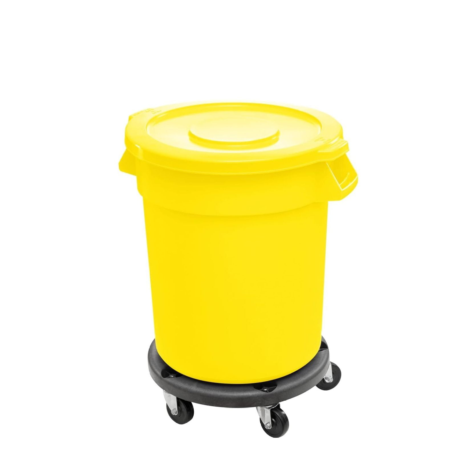 55 Gallon Yellow Round Trash Can with Lid and Dolly, Feed and Seed ...