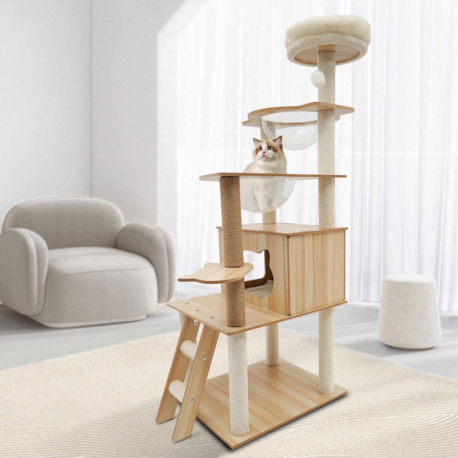 55'' Height Large Cat Tree Tower Activity Center Playing House Condo ...