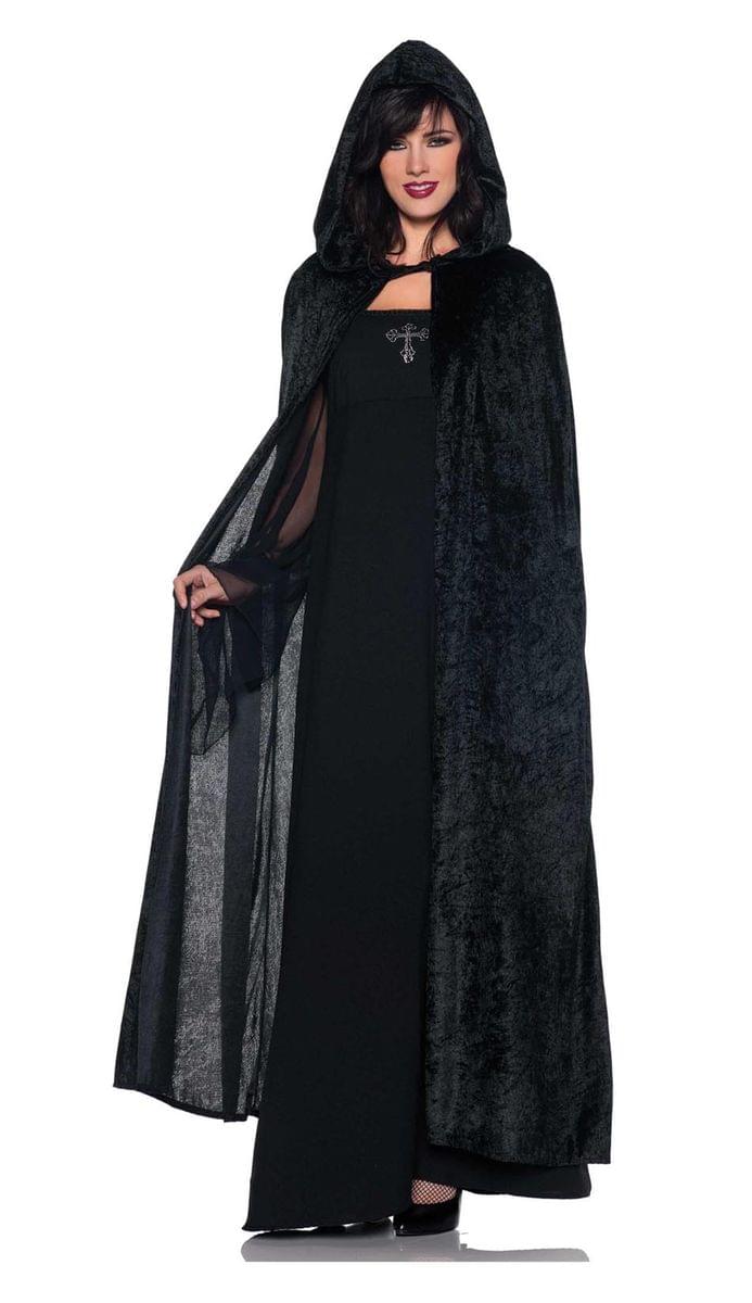 55" Hooded Black Velvet Vampire Cloak Adult Costume Accessory - Walmart.com