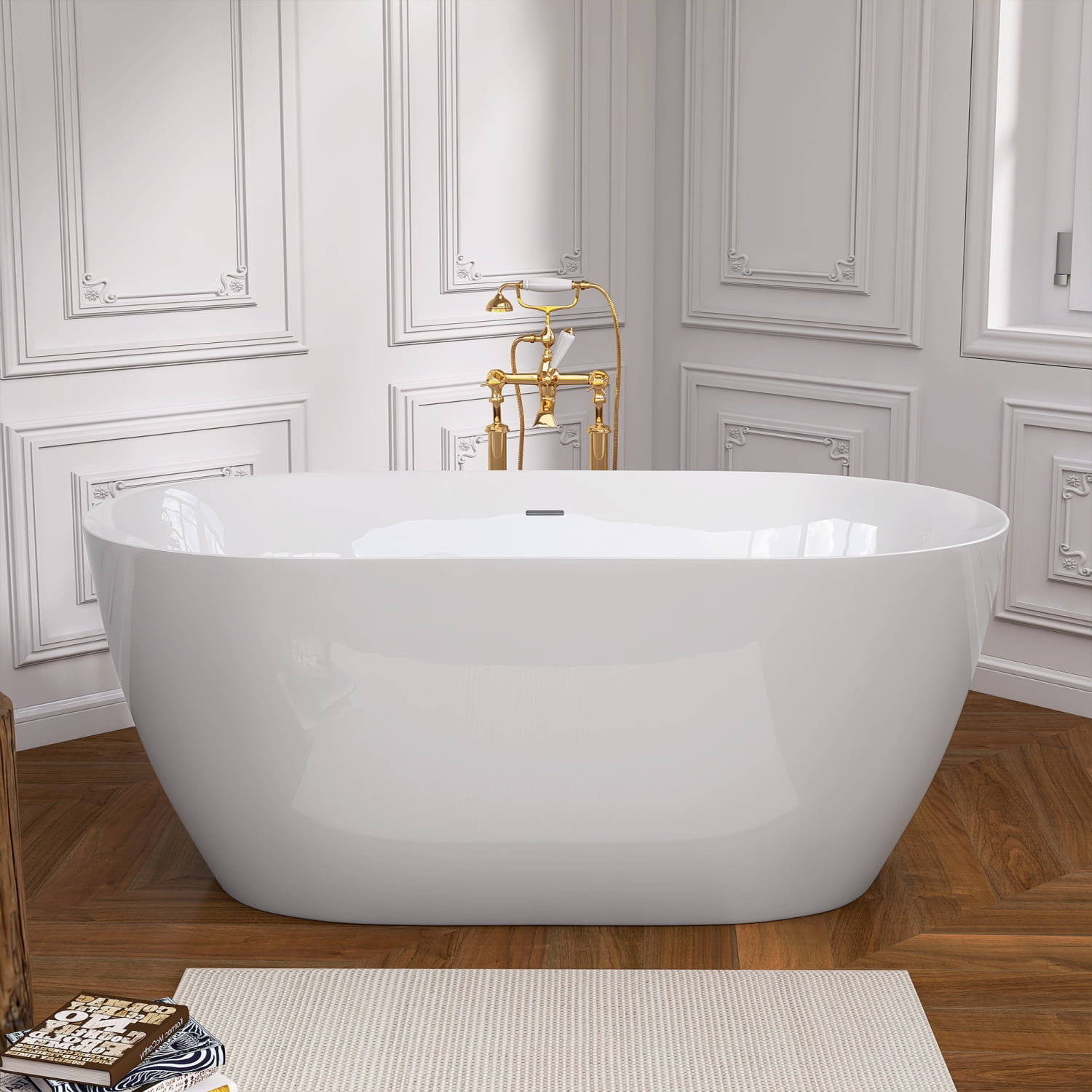 55 Inch Acrylic Freestanding Bathtub Contemporary Soaking White Tub ...