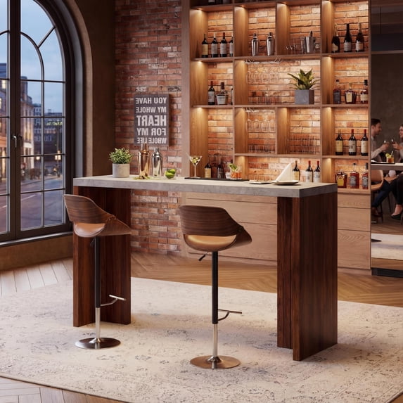 55 Inch Bar Table, Modern Counter Height Pub Table with Faux Marble Top ...