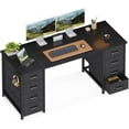 55 Inch Black Desk with 8 Fabric Drawers, Large Storage Computer Table ...