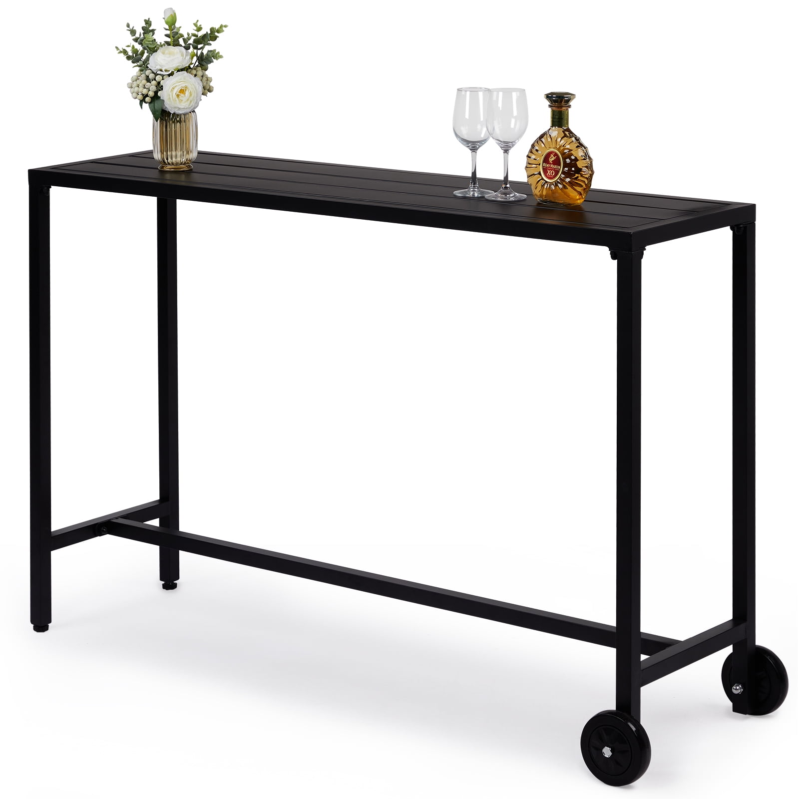 55 - Inch Black Rectangle Narrow Counter - Height Outdoor Bar Table on ...