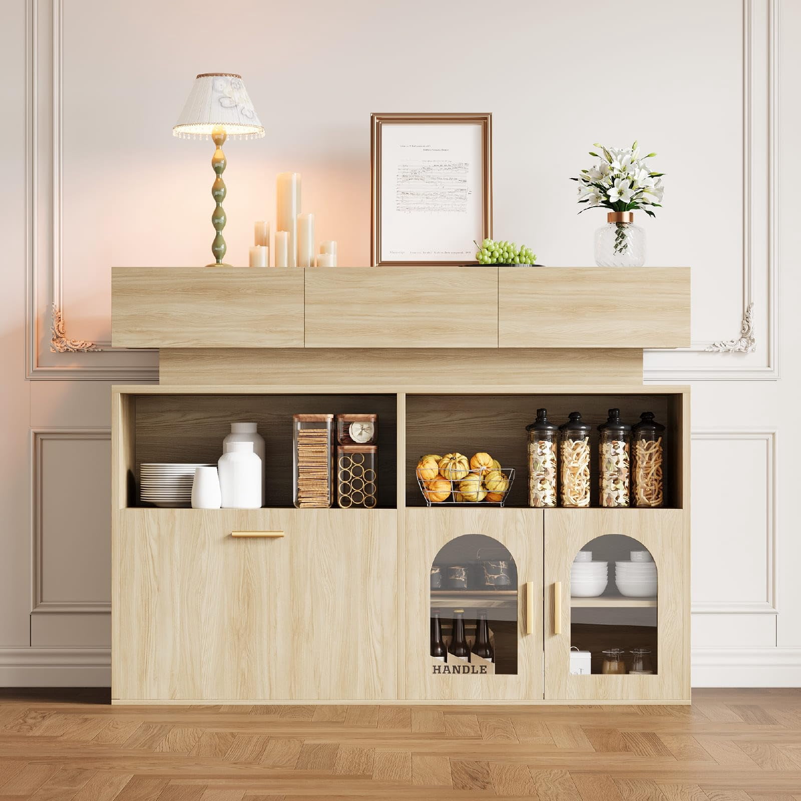 55 Inch Buffet Sideboard Cabinet – 3 Drawers, Adjustable Shelf – Multi ...