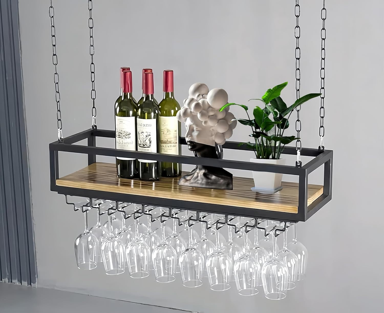 55 Inch Ceiling Wine Glass Rack, Hanging Wine Rack with Glass Holder ...