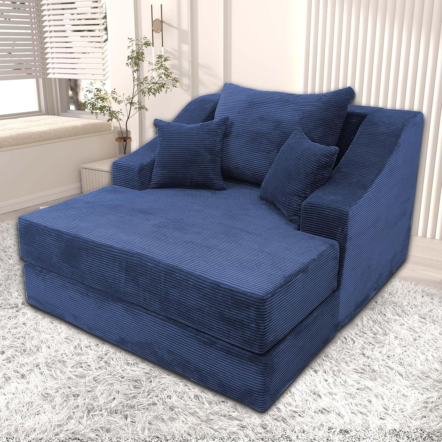 55 Inch Chaise Lounge Chair Indoor, Oversized Upholstered Boneless ...