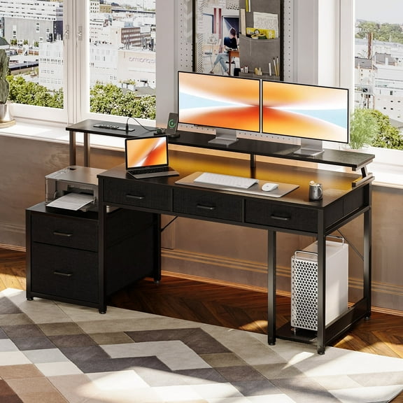 Hassch 43.3" Computer Desk with Charging Station, Writing Study Table ...