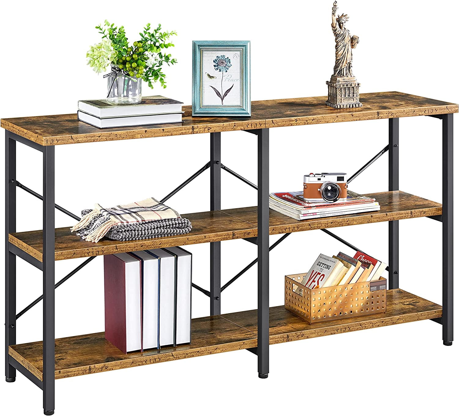 55 Inch Console Table, Industrial Entryway Table with 3-Tier Storage ...