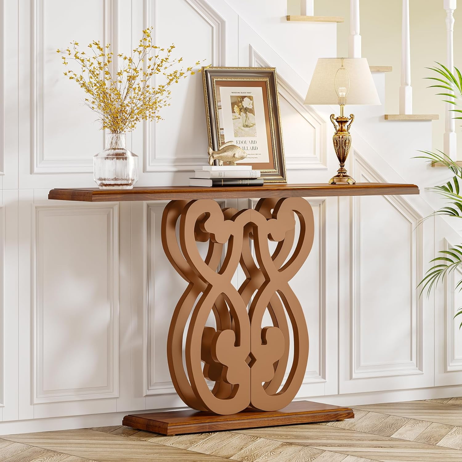 55-Inch Console Table, Mid-Century Modern Entryway Table with Geometric ...