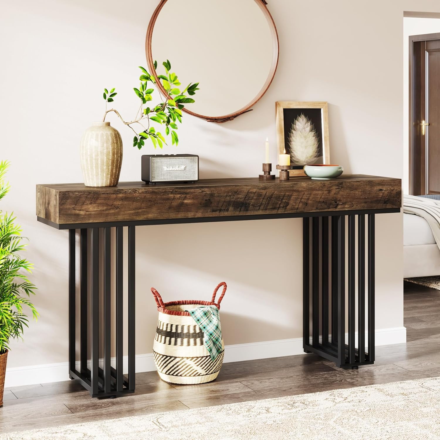 55-Inch Console Table for Entryway, Industrial Hallway Table with ...