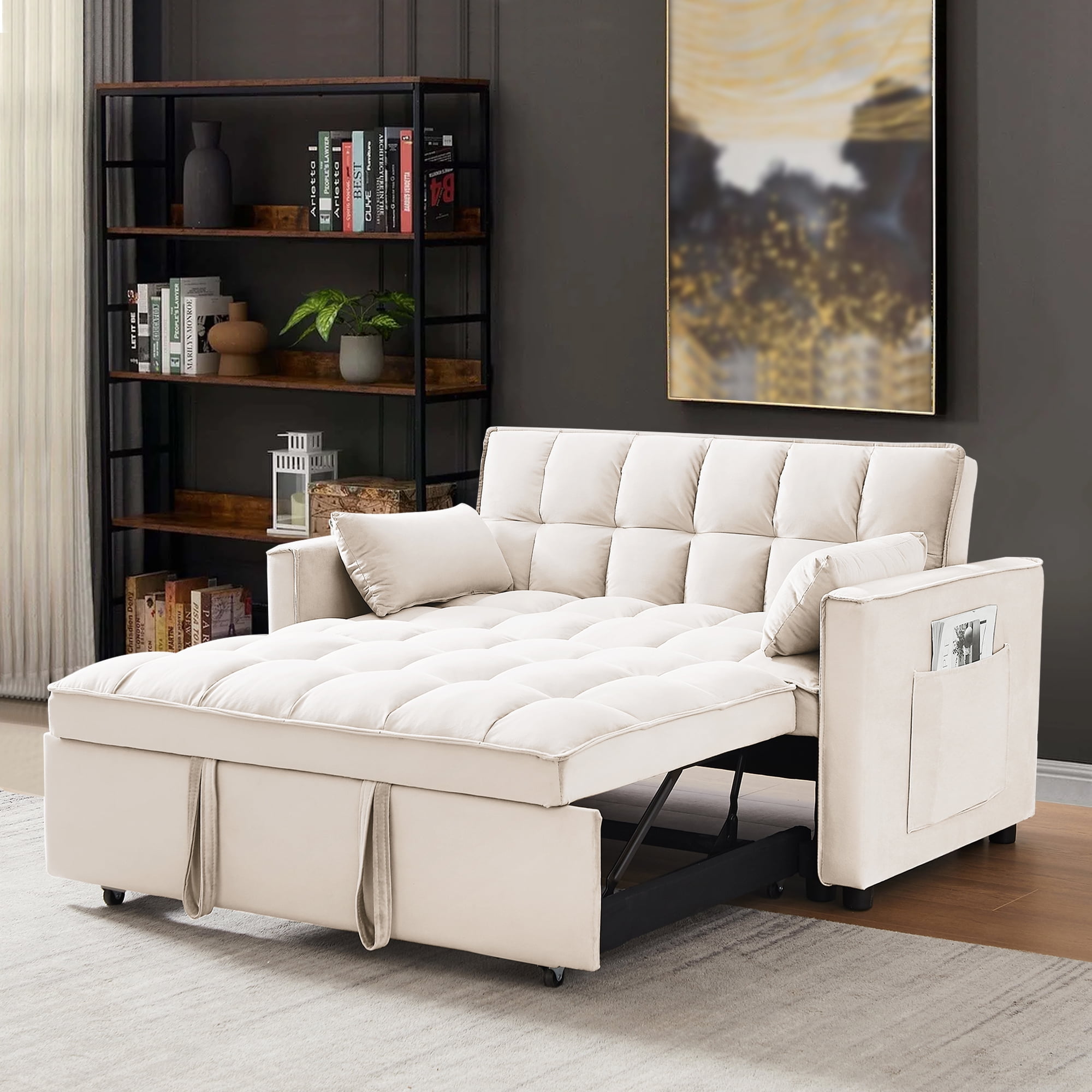 55 Inch Convertible Futon Sofa Bed,Modern Loveseat Sleeper Sofa Couch ...