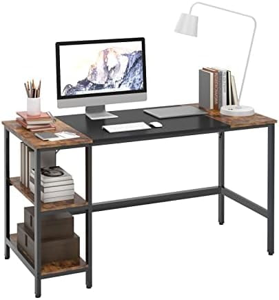 55 Inch Desk with 2-Tier Storage Shelf, Computer Desk with Splice ...