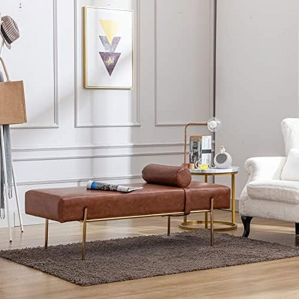 55 Inch End of Bed Bench Upholstered Faux Fur Bedroom Foot Stool with ...