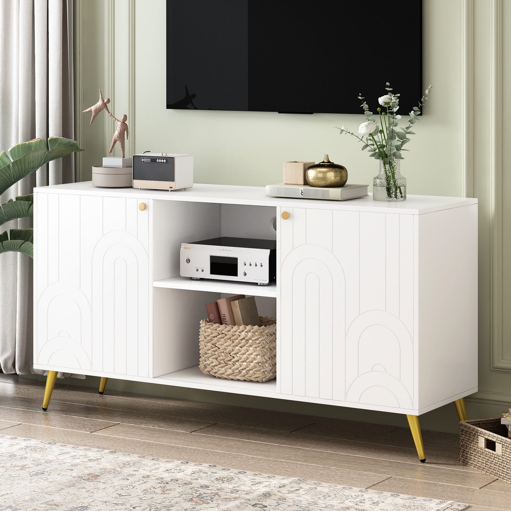 55-Inch Entertainment Center with Golden Metal Legs | Exquisite Style ...