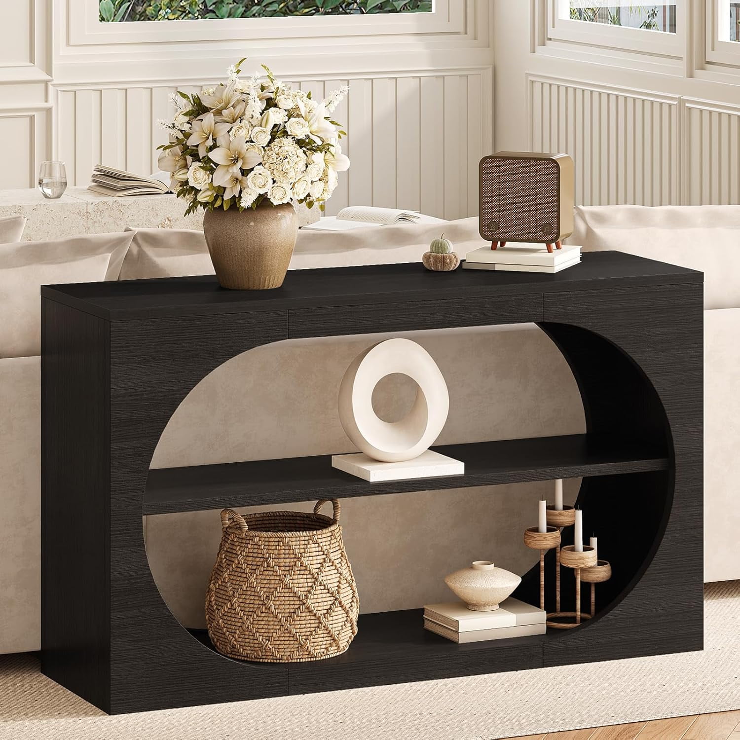 55-Inch Entryway Table with Storage, 3-Tier Console Tables, Behind ...