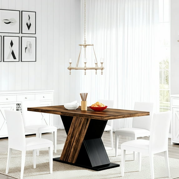 55-Inch Farmhouse Rectangle Dining Table For 4, Rustic Brown Wooden ...