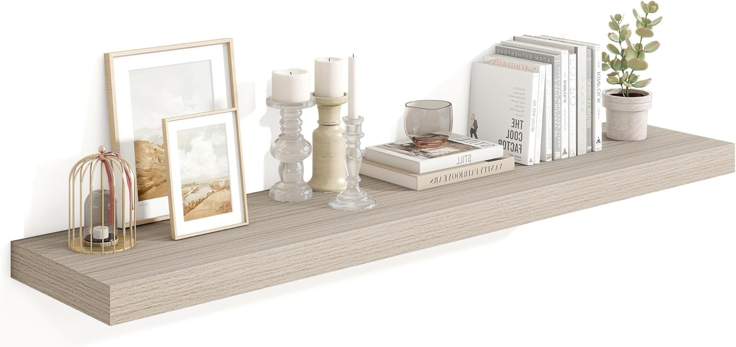 55 Inch Floating Shelves for Wall,10.3" Deep Large Grey Floating Shelf ...