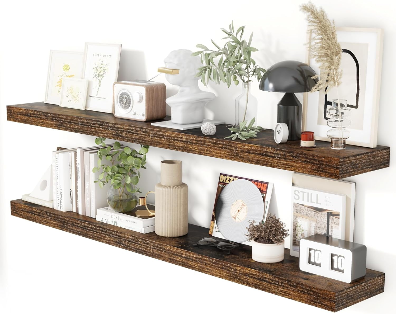 55 Inch Floating Shelves for Wall 8 Inch Deep Rustic Brown Shelves Set ...