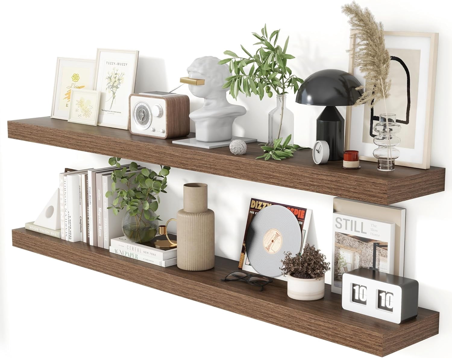 55 Inch Floating Shelves for Wall 8 Inch Deep Walnut Shelves Set of 2 ...