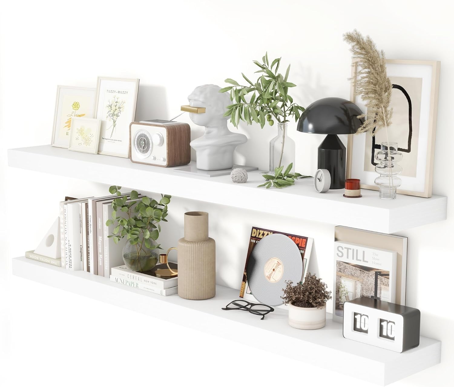 55 Inch Floating Shelves for Wall 8 Inch Deep White Shelves Set of 2 ...