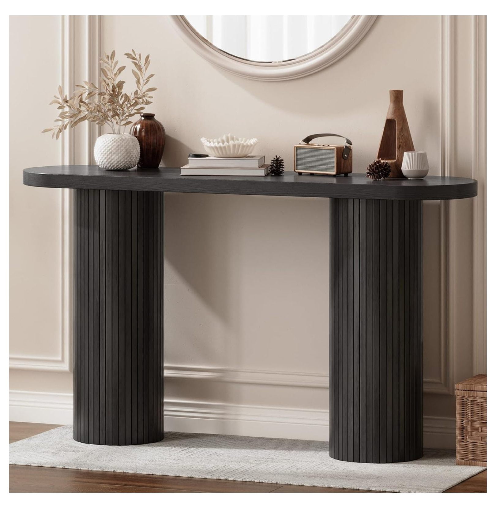 55 Inch Fluted Entryway Table, Sofa Table Behind The Couch, Long ...