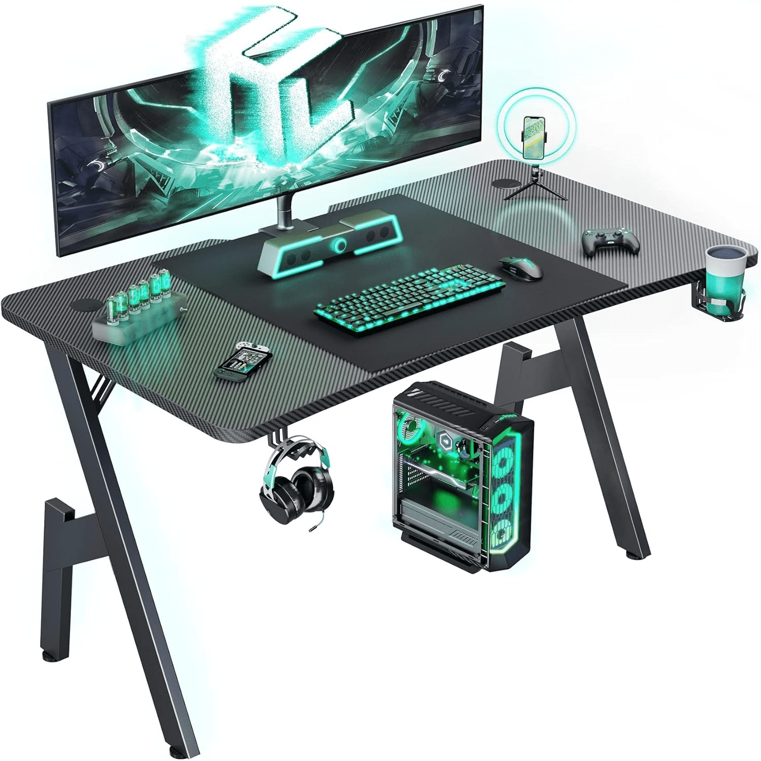 55 Inch Gaming Desk with Carbon Fibre Surface Large Computer Desk ...