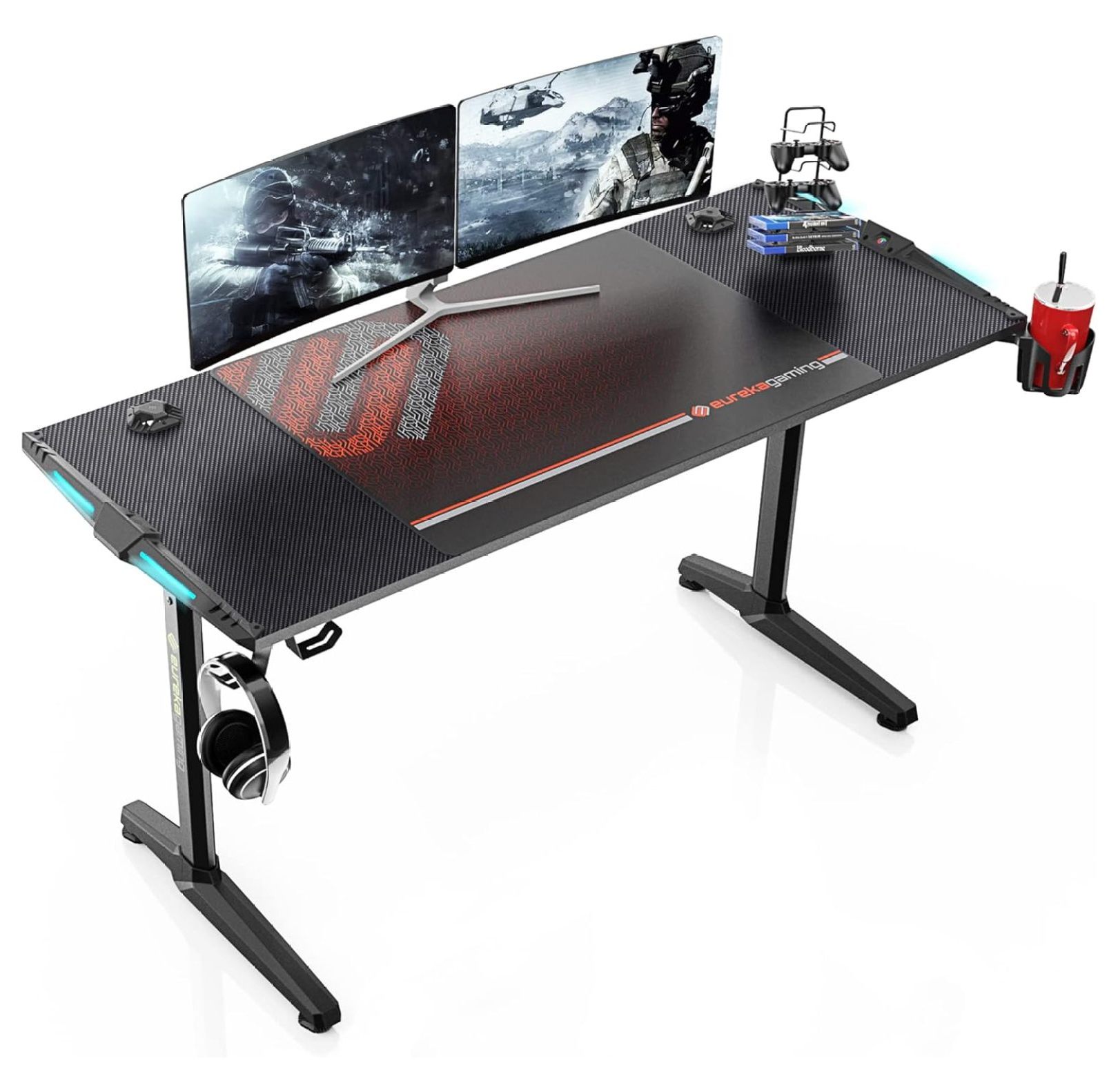 55 Inch Gaming Desk with Led Lights, RGB Large Gaming Computer Desk ...