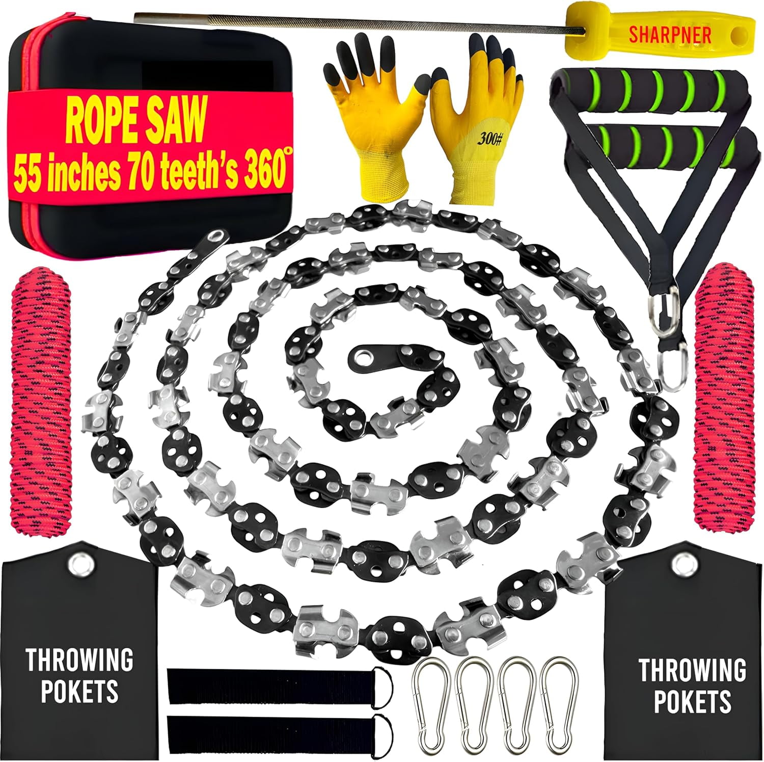 55 Inch High Limb Rope Saw – Dual Sided Pocket Chainsaw with 70 Sharp ...