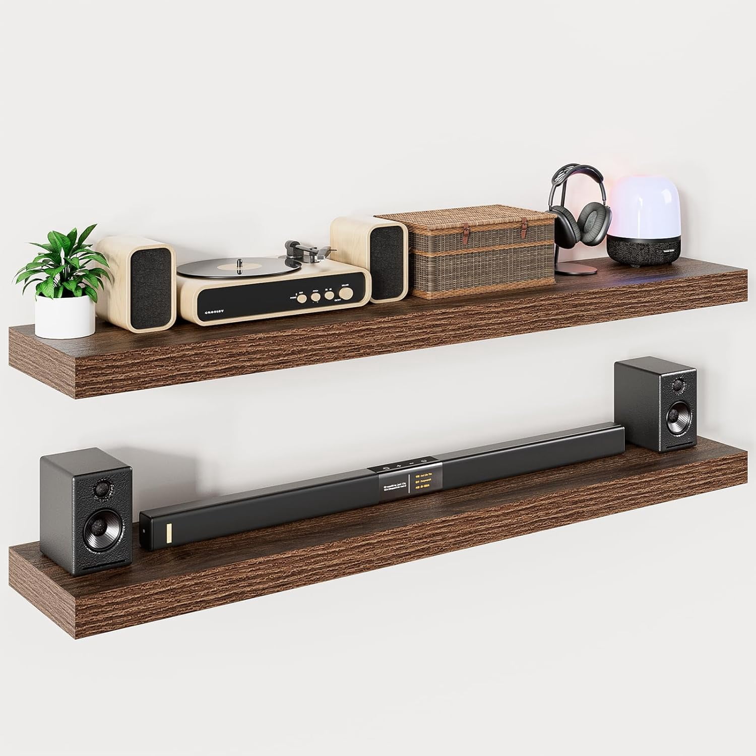 55 Inch Long Floating Shelves for Wall 9.3" Deep Rustic Brown Floating ...