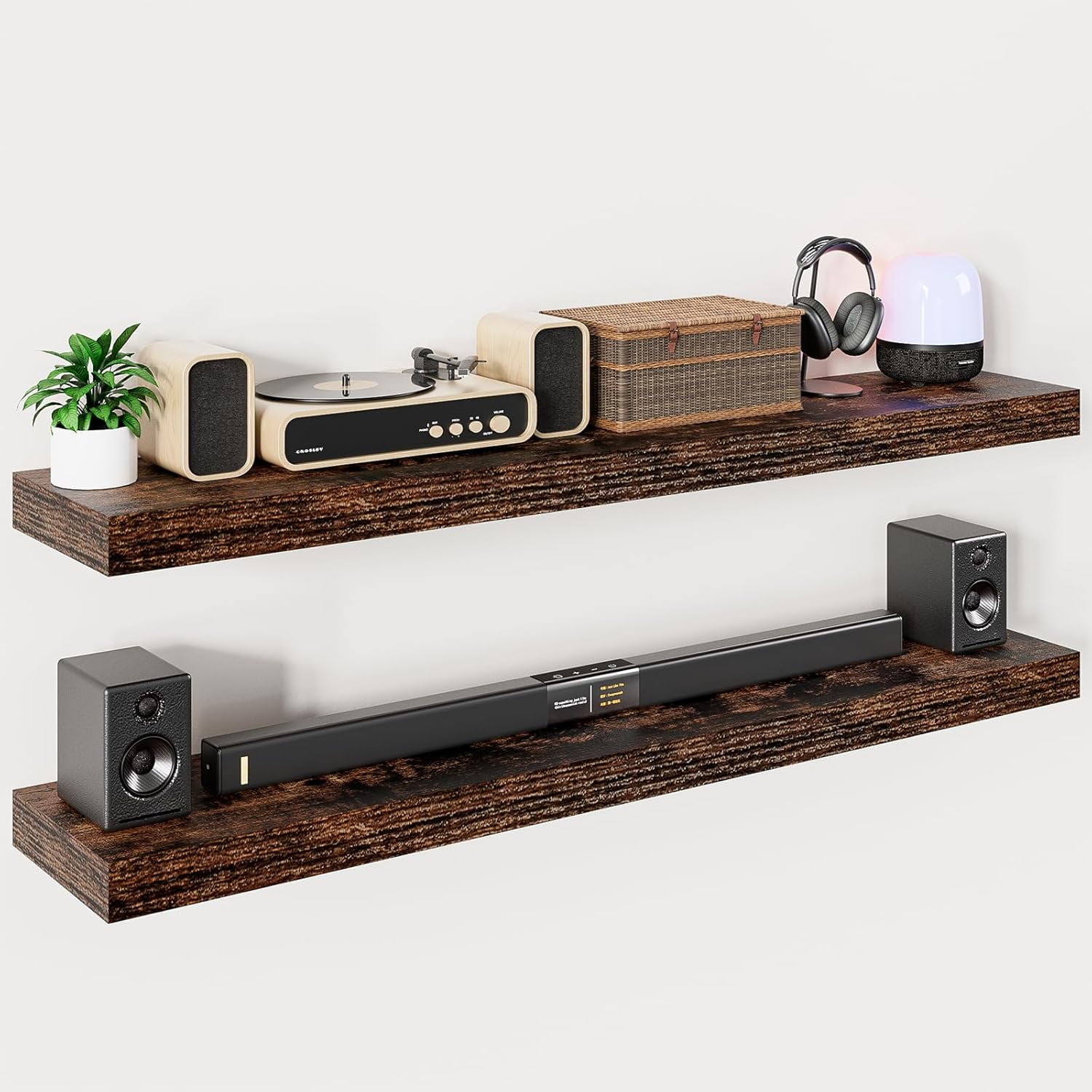 55 Inch Long Floating Shelves for Wall,9.3" Deep Rustic Brown Floating ...