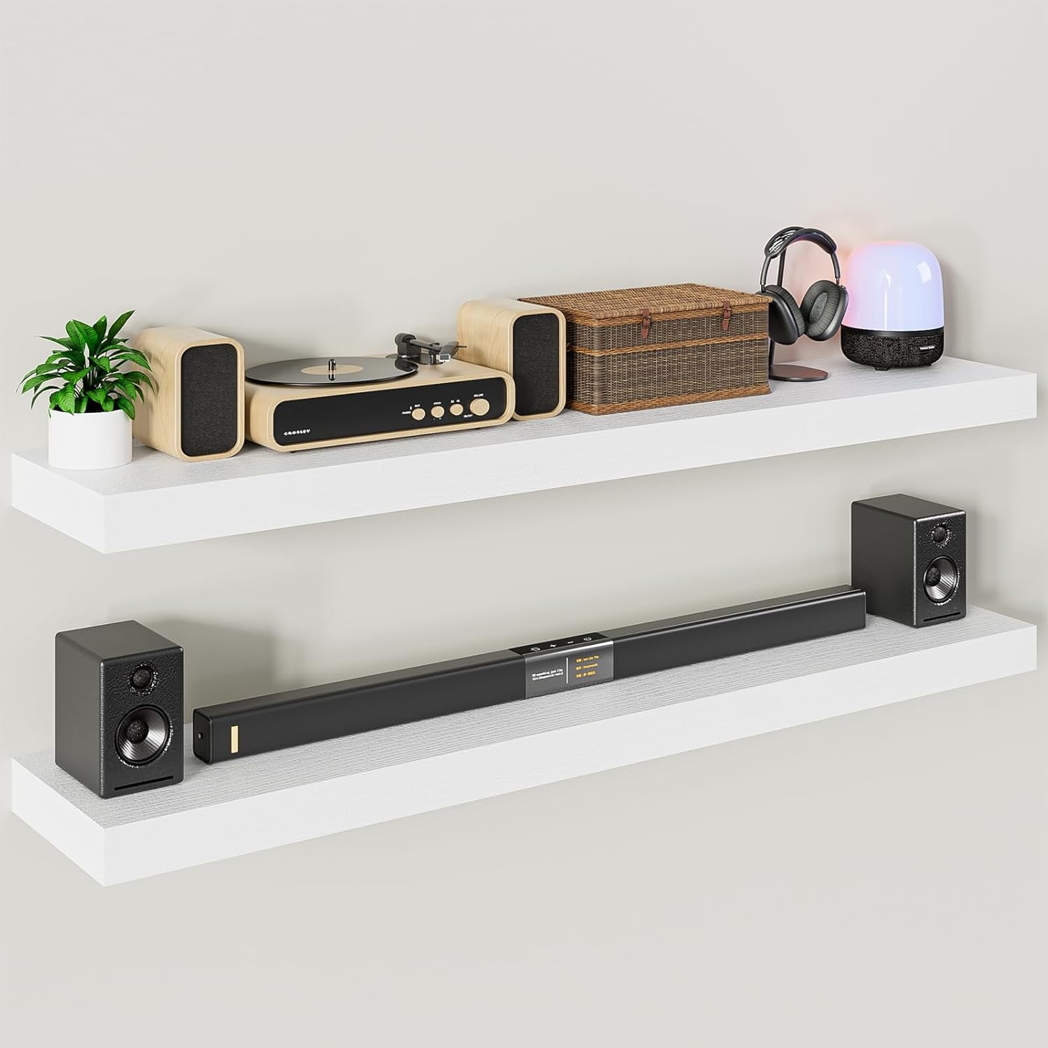 55 Inch Long Floating Shelves for Wall,9.3" Deep White Floating Shelves ...