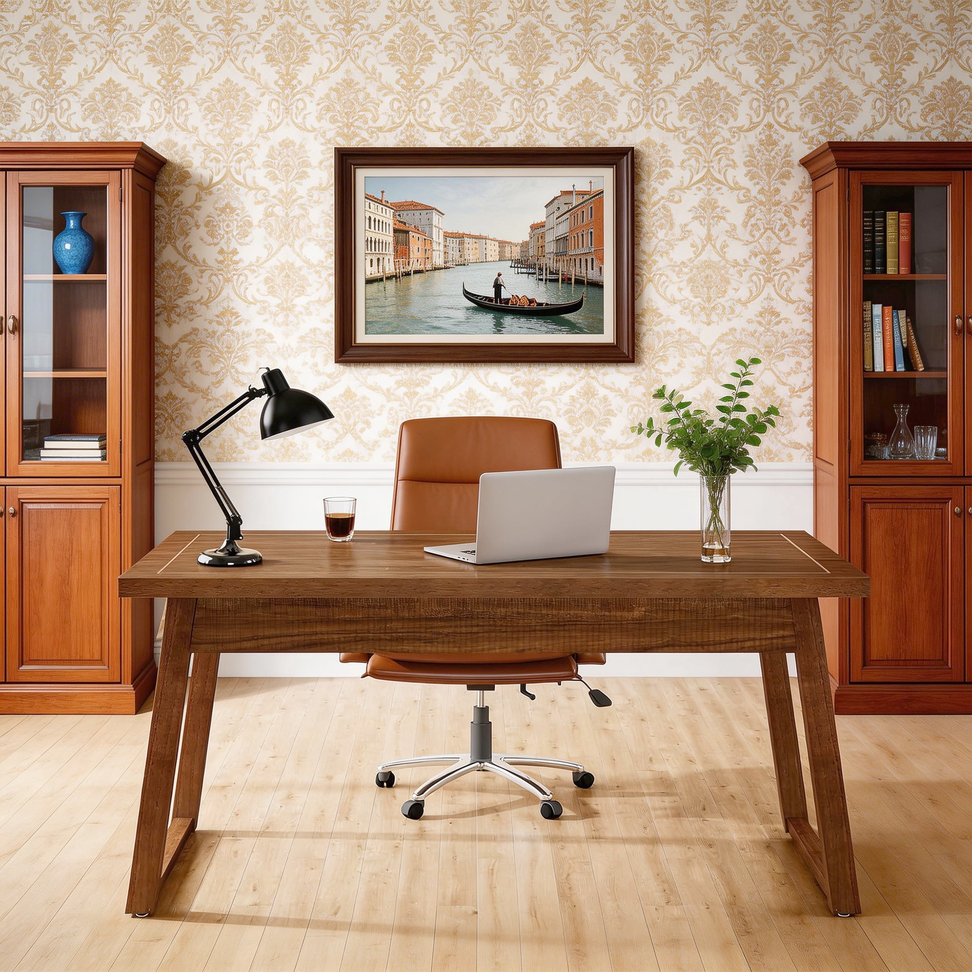 55 Inch Mid Century Modern Executive Desk Wooden Computer Desk With ...