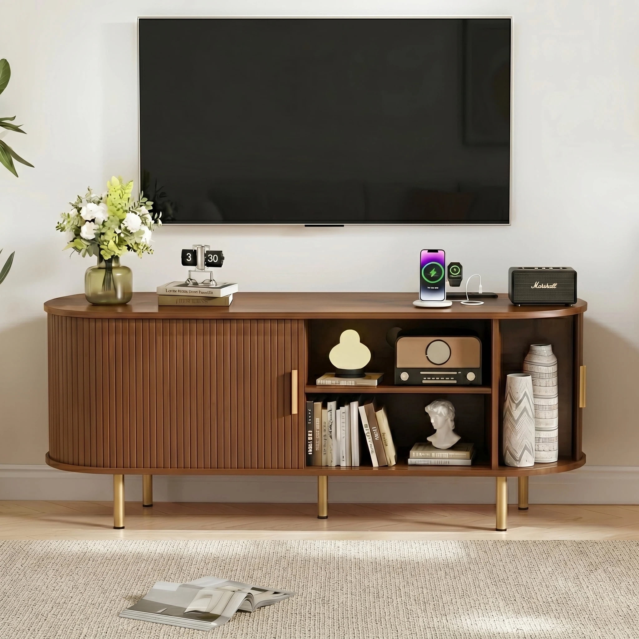 AISWORD 55 Inch TV Stand with Power Outlet for TVs up to 60 Inch ...