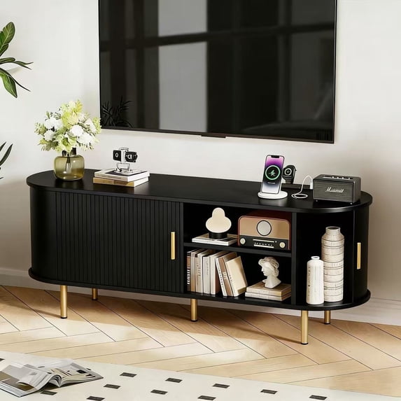 Aisword 55 Inch Mid Century Modern TV Stand with Power Outlet, Storage ...