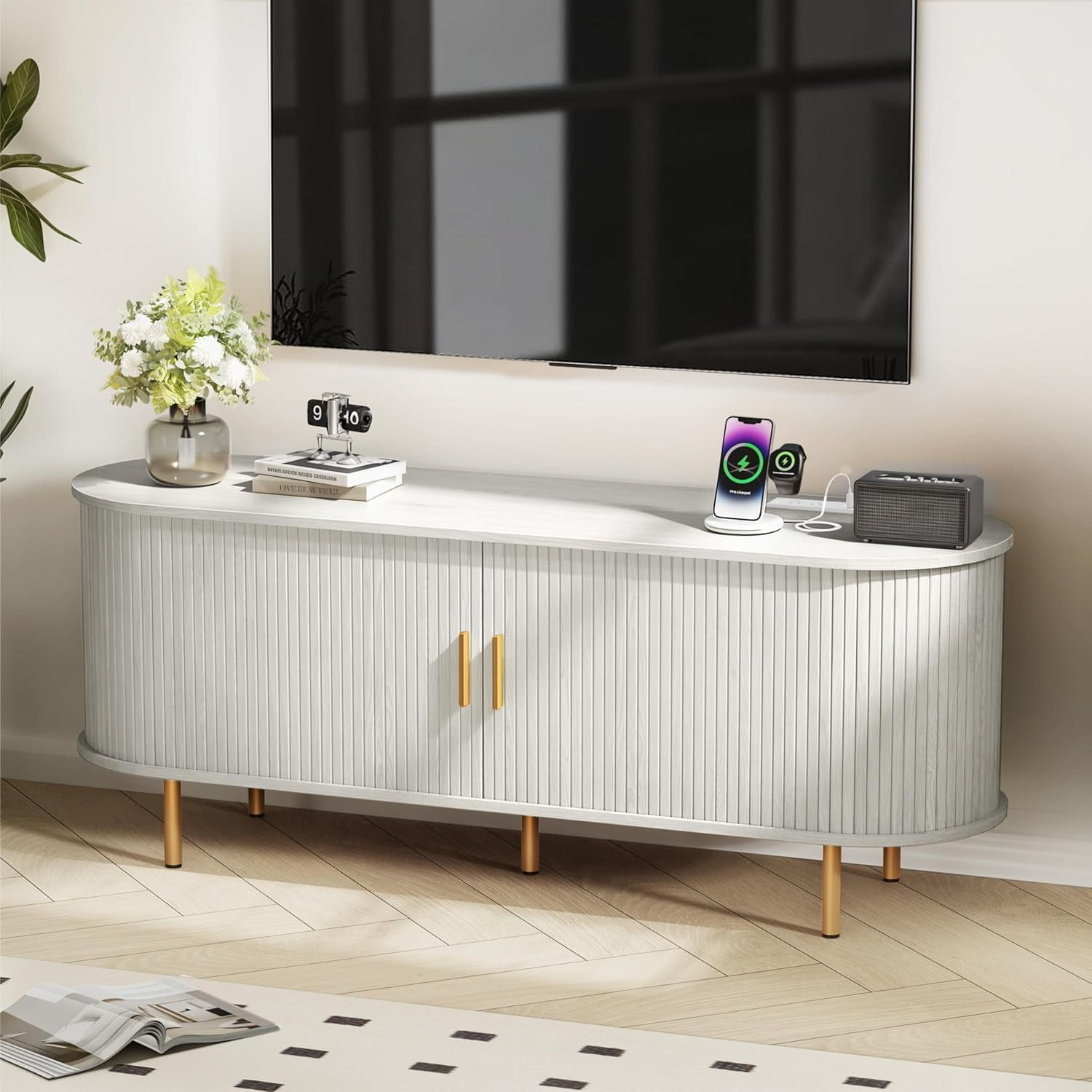 55 Inch Mid Century Modern TV Stand with Power Outlet for TVs up to 60 ...