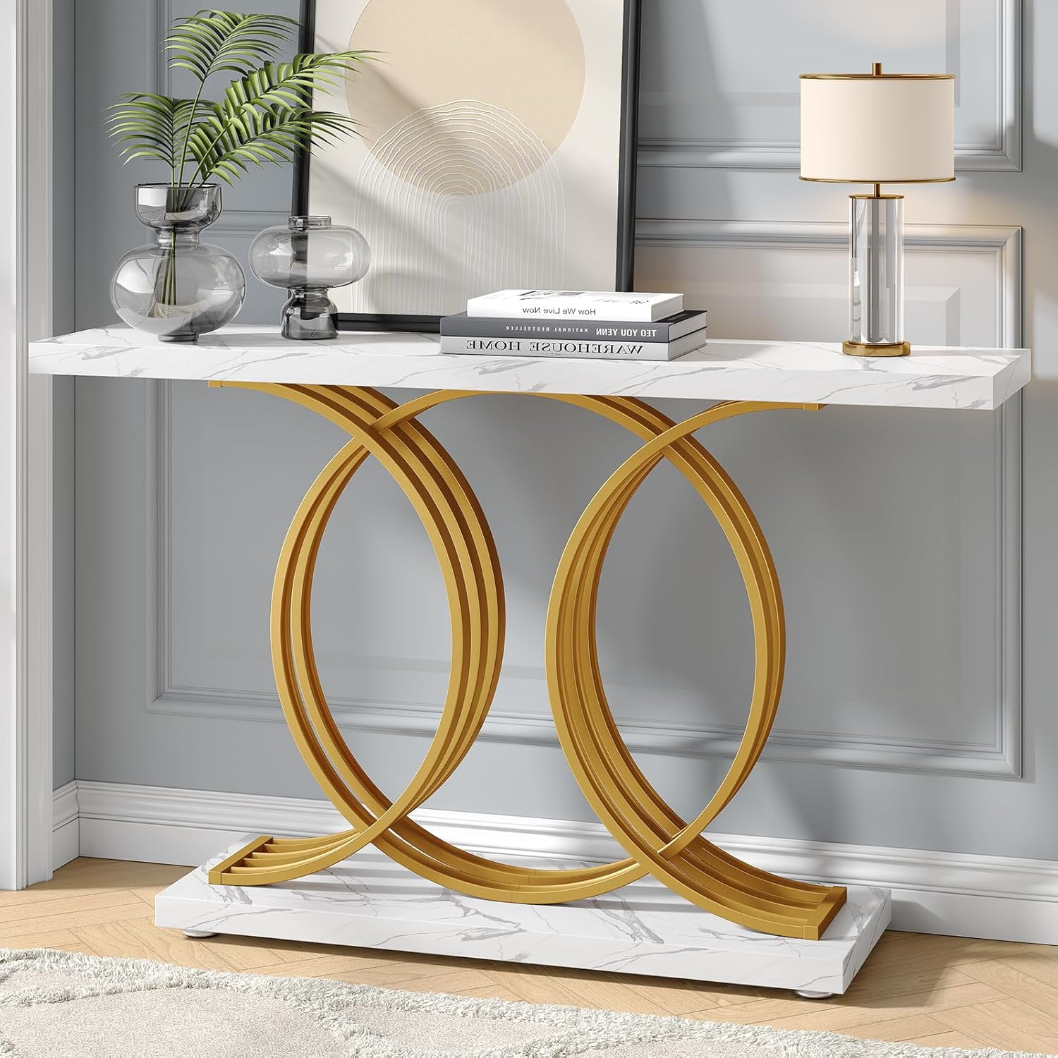 55-Inch Modern Console Table for Entryway,Faux Marble Entryway Table ...