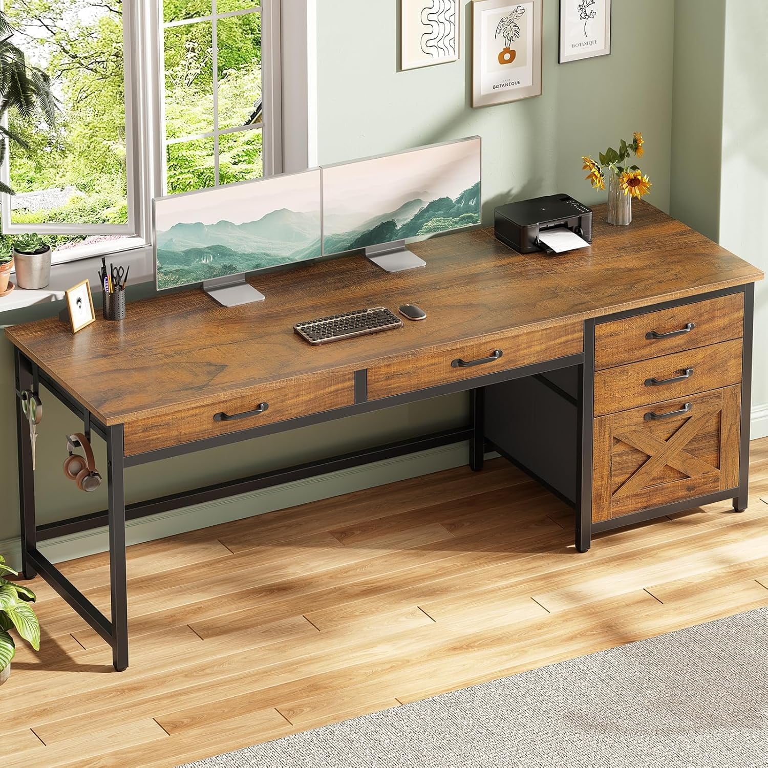 55 Inch Office Desk with Drawers and File Drawers, Reversible Computer ...