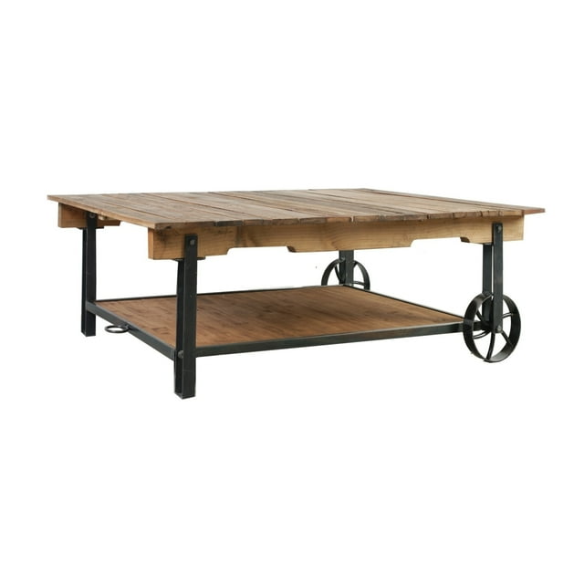 55 Inch Oversized Coffee Table, Fir Wood Plank Top, Wheels, Black ...