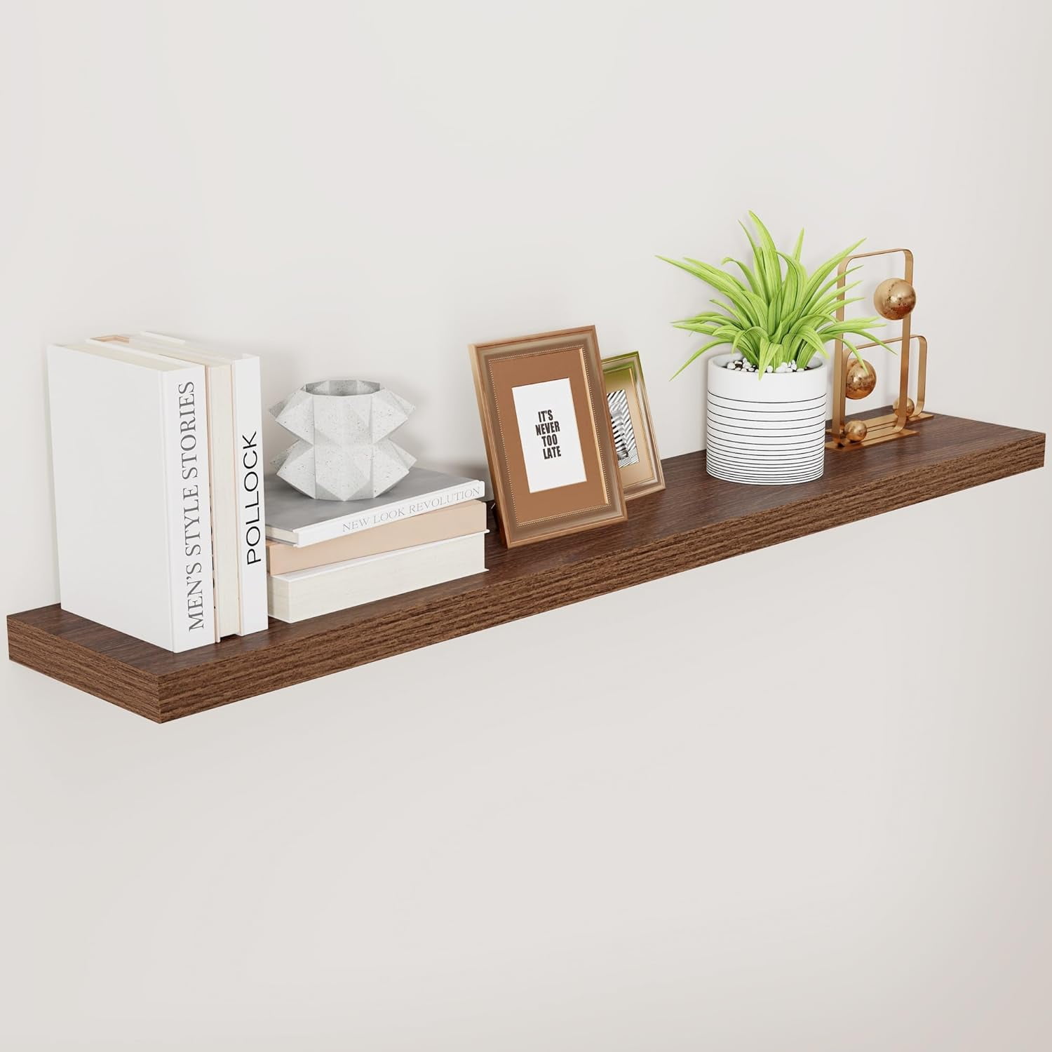 55 Inch Walnut Floating Shelves, 9.3 Inch Deep Wall Mounted Floating ...