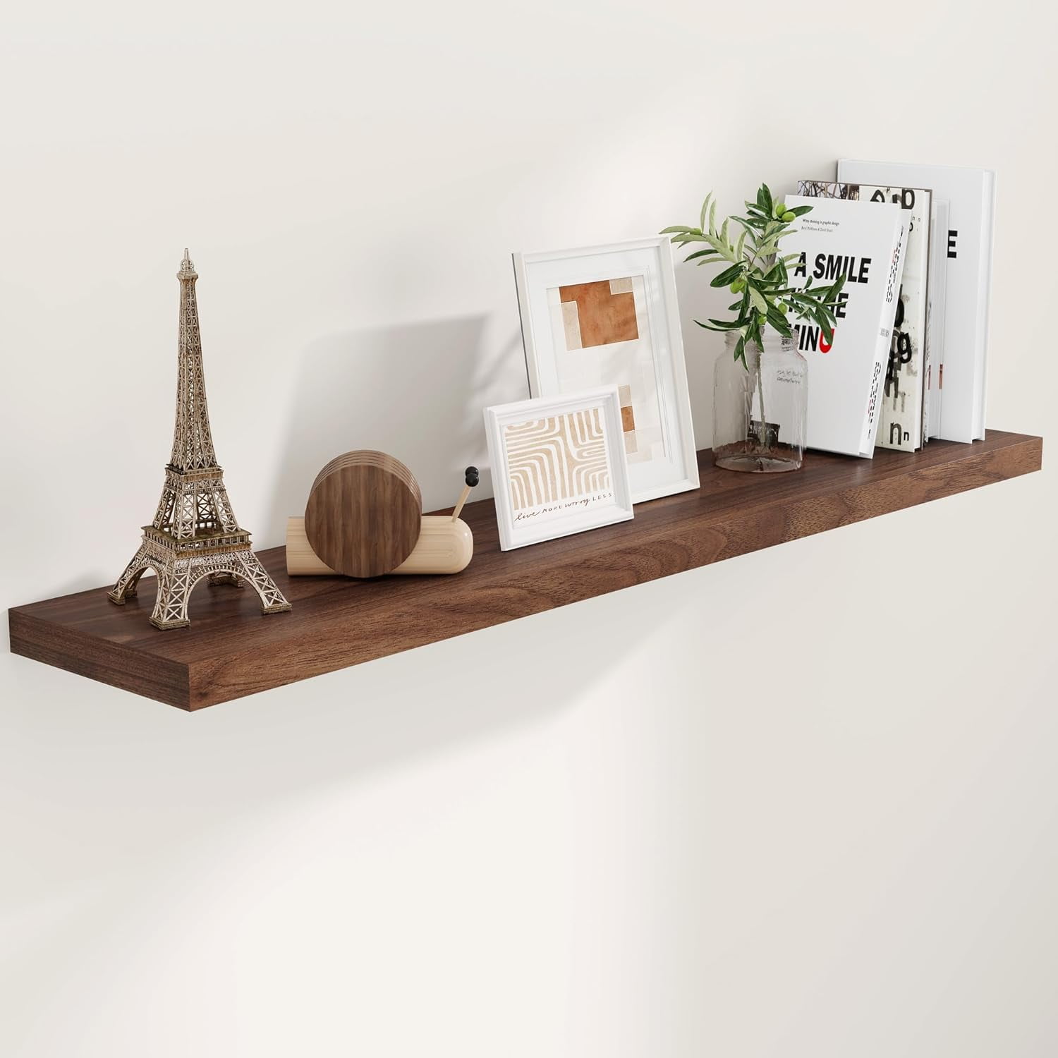 55 Inch Walnut Floating Shelves, 9.3 Inch Deep Wall Mounted Floating ...