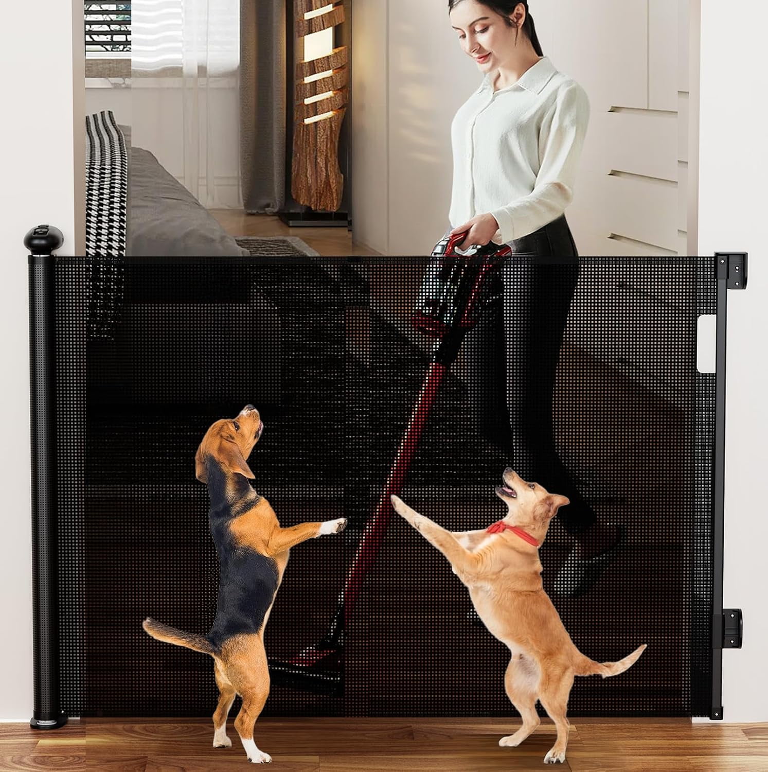 55 Inch Wide Retractable Baby Gate for Stairs, 42’’ Tall Dog Gate Extra ...